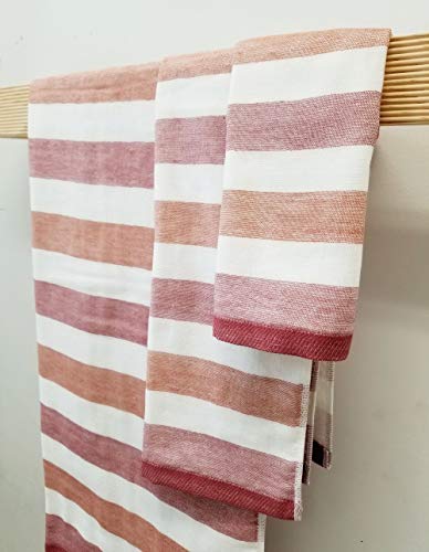 IPPINKA Senshu Japanese Towel, Ultra Soft, Quick-Drying, Two-Tone Stripes, Red (Wash/Face Towel)