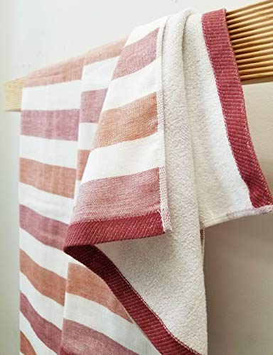 IPPINKA Senshu Japanese Towel, Ultra Soft, Quick-Drying, Two-Tone Stripes, Red (Wash/Face Towel)