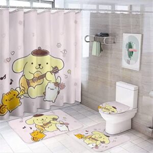 pompompurin playing guitar cute 4 piece bath set bathroom decoration set with shower curtain set non slip floor mat toilet lid bath mat polyester waterproof shower curtain