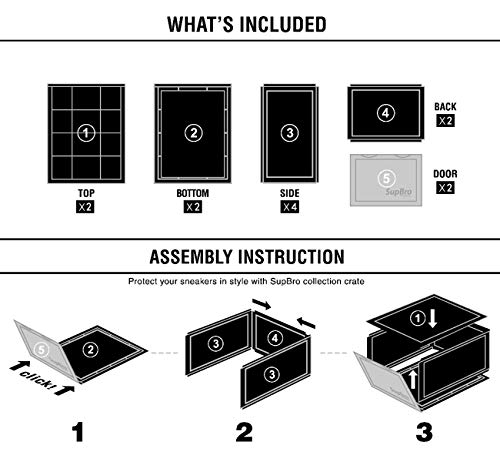 SupBro Collection Crate - Easy Access Storage Shoes Box -Plastic Foldable Stackable Sneaker Display Storage with Clear Front Door Organizer-2 Pack (Transparent)