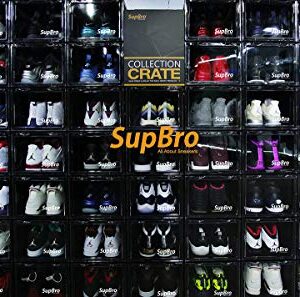 SupBro Collection Crate - Easy Access Storage Shoes Box -Plastic Foldable Stackable Sneaker Display Storage with Clear Front Door Organizer-2 Pack (Transparent)