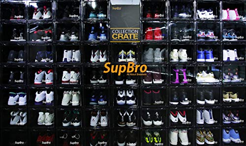 SupBro Collection Crate - Easy Access Storage Shoes Box -Plastic Foldable Stackable Sneaker Display Storage with Clear Front Door Organizer-2 Pack (Transparent)