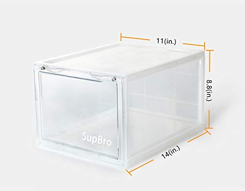 SupBro Collection Crate - Easy Access Storage Shoes Box -Plastic Foldable Stackable Sneaker Display Storage with Clear Front Door Organizer-2 Pack (Transparent)