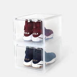 SupBro Collection Crate - Easy Access Storage Shoes Box -Plastic Foldable Stackable Sneaker Display Storage with Clear Front Door Organizer-2 Pack (Transparent)