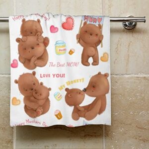 FISNAE Cute Funny Bears Mom Hand Towels Mother's Day Quote Absorbent Bathroom Towel Soft Decorative Towels for Bathroom, Hotel, Gym, Spa, Yoga 28.7 X 13.8 in