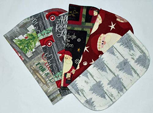 2 Ply Printed Flannel Little Wipes 8x8 Inches Set of 5 Primitive Christmas