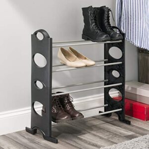 Home Basics 12 Pair Organizer Shoe Rack, 4 Tiered Shoe Organizer, Storage Shelf, Ideal for Entryway Hallway, Black