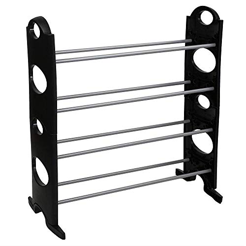 Home Basics 12 Pair Organizer Shoe Rack, 4 Tiered Shoe Organizer, Storage Shelf, Ideal for Entryway Hallway, Black