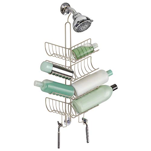 iDesign Verona Metal Hanging Bathroom Shower Caddy, Extra Space for Shampoo, Conditioner, Soap, Razors, Loofahs, Towels, 24.6" x 10.6" x 3.8", Satin Silver