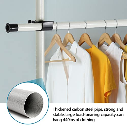 tonchean Floor to Ceiling Clothing Rack Tension Rod Clothes Rack Double 2-Tier Adjustable Clothes Garment Rack Heavy Duty Closet Organizer System