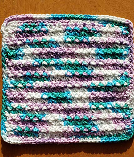 Handmade crochet washcloths, dishcloths,100% cotton set of 3 (Hot blue, purple and beach ball blue colors) * thick and dense*