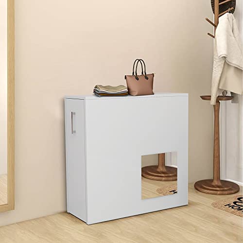 Pull-Out Shoe Rack, Shoe Cabinet with Hidden Shoe Rack Modern Shoe Cabinet, Storage Shoe Cabinet with Wheels and Mirror Creative Closet Shoe Cubby Decorative Furniture, White