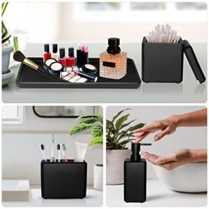 Nests of Eden 6 Pcs Matte Black Bathroom Accessory Set, Liquid Soap Dispenser, Toothbrush Holder, Tumbler, Cotton Swab Dispenser, Cotton Ball Dispenser, Vanity Tray, Bathroom Vanity Set