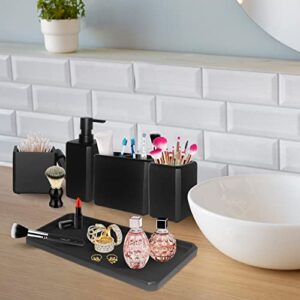 Nests of Eden 6 Pcs Matte Black Bathroom Accessory Set, Liquid Soap Dispenser, Toothbrush Holder, Tumbler, Cotton Swab Dispenser, Cotton Ball Dispenser, Vanity Tray, Bathroom Vanity Set