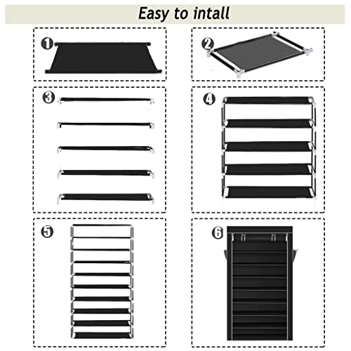 MUYIASER 10 Tier Shoe Rack With Nonwoven Fabric Cover 30-40 Pairs Shoe Rack Storage Organizer Boot Aad Shoe Shelf Black