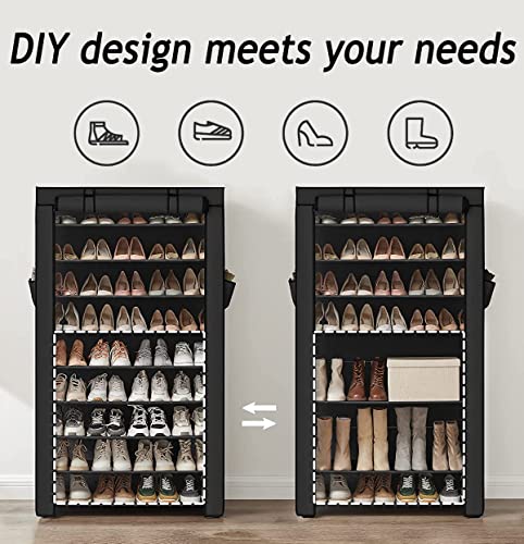 MUYIASER 10 Tier Shoe Rack With Nonwoven Fabric Cover 30-40 Pairs Shoe Rack Storage Organizer Boot Aad Shoe Shelf Black