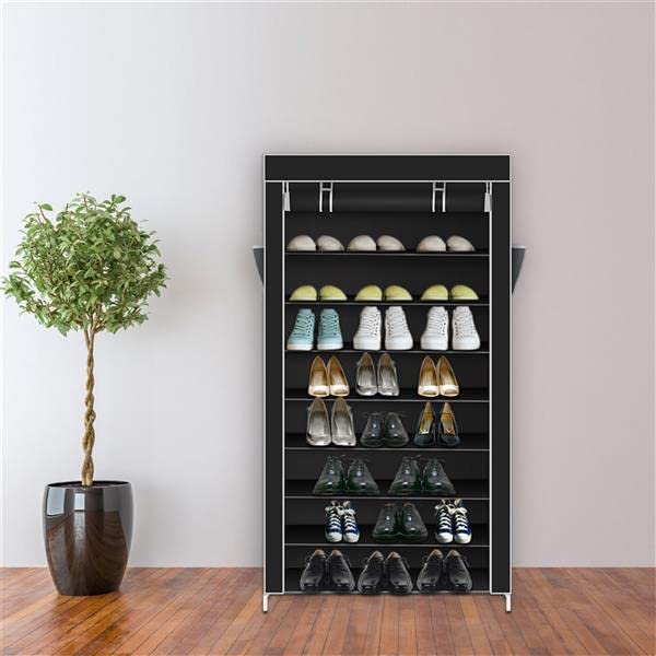 MUYIASER 10 Tier Shoe Rack With Nonwoven Fabric Cover 30-40 Pairs Shoe Rack Storage Organizer Boot Aad Shoe Shelf Black