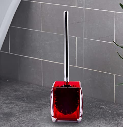 TUANYO Resin Red Bathroom Accessories Set, 5 Piece Acrylic Bathroom Accessory Set with Toothbrush Holder Tumbler Soap Dispenser Soap Dish Toilet Brush Set(Red)