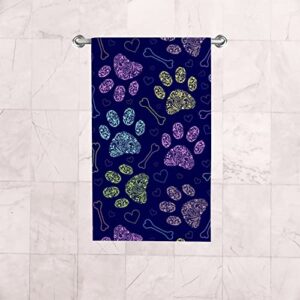 Hand Bath Towels 2 Pack Floral Animal Paw Bone Absorbent Face Fingertip Towels for Bathroom Kitchen Gym Spa Soft Hair Drying Cloth Quick Dry, 30 x 15 Inch