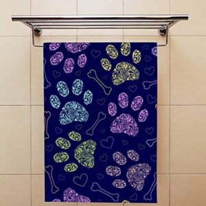 Hand Bath Towels 2 Pack Floral Animal Paw Bone Absorbent Face Fingertip Towels for Bathroom Kitchen Gym Spa Soft Hair Drying Cloth Quick Dry, 30 x 15 Inch