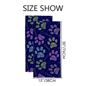 Hand Bath Towels 2 Pack Floral Animal Paw Bone Absorbent Face Fingertip Towels for Bathroom Kitchen Gym Spa Soft Hair Drying Cloth Quick Dry, 30 x 15 Inch