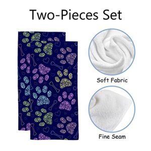 Hand Bath Towels 2 Pack Floral Animal Paw Bone Absorbent Face Fingertip Towels for Bathroom Kitchen Gym Spa Soft Hair Drying Cloth Quick Dry, 30 x 15 Inch