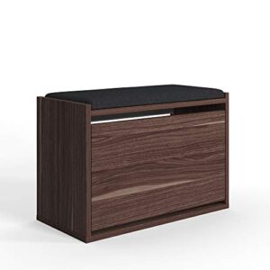 ruumstore tona shoe cabinet, 1 flip drawer shoe storage with padded seat cushion (victoria walnut)