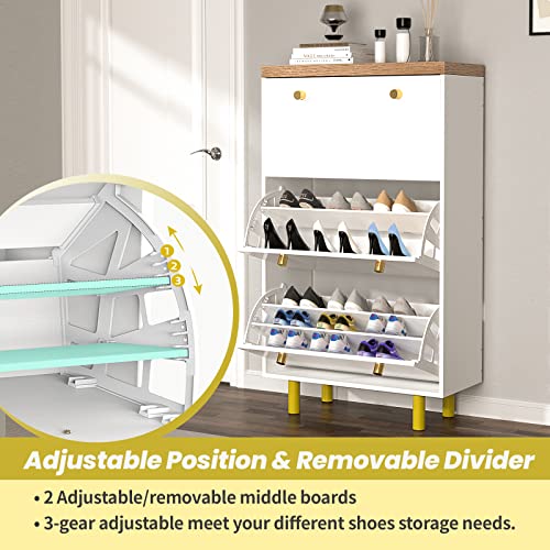 DORPU 18-27 Pair Shoe Storage Cabinet, 3 Flip Hidden Drawers Shoe Cabinet with Adjustable Shelves for Entryway, Classification DIY Freestanding Modern Shoe Rack Shoe Storage