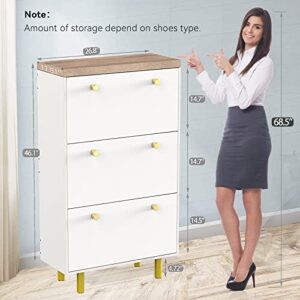 DORPU 18-27 Pair Shoe Storage Cabinet, 3 Flip Hidden Drawers Shoe Cabinet with Adjustable Shelves for Entryway, Classification DIY Freestanding Modern Shoe Rack Shoe Storage