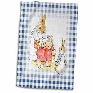 3drose image of peter rabbit scene on blue chevron stripes towel, 15" x 22", white