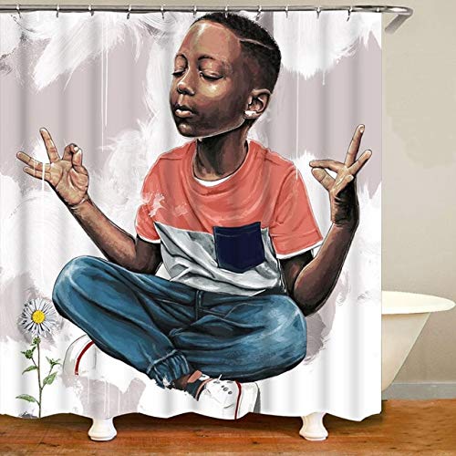 FFjingpu Afro African American Boy Shower Curtain Set Black Boy Art Painting Bathroom Curtain Bath Mat Rugs Carpet Bathtub Home Decor Kid