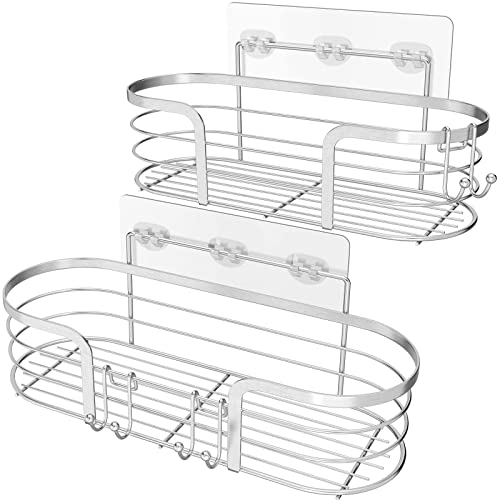 Auoij Shower Caddy Shelf Organizer,Shower Storage Holder Bathroom Traceless Adhesive Shower Wall Shelves Rustproof Stainless Steel No Drilling 2-Pack