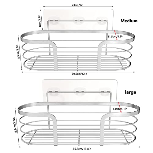 Auoij Shower Caddy Shelf Organizer,Shower Storage Holder Bathroom Traceless Adhesive Shower Wall Shelves Rustproof Stainless Steel No Drilling 2-Pack