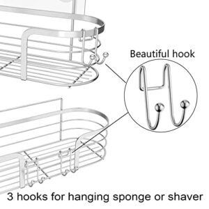 Auoij Shower Caddy Shelf Organizer,Shower Storage Holder Bathroom Traceless Adhesive Shower Wall Shelves Rustproof Stainless Steel No Drilling 2-Pack