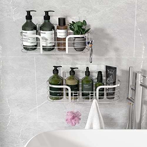 Auoij Shower Caddy Shelf Organizer,Shower Storage Holder Bathroom Traceless Adhesive Shower Wall Shelves Rustproof Stainless Steel No Drilling 2-Pack