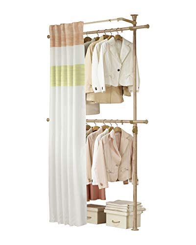 PRINCE HANGER, Premium Wood Colored 2 Tier Hanger with Curtain, Clothing Rack, Closet Organizer, Free Standing, Garment Rack, PHUS-0063, Made in Korea