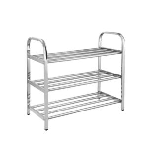 haizluop 3 tier free standing shoe racks, stainless steel shoe rack organizer, 9-pair shoe storage shelf for bedroom, closet, entryway, dorm room (3 tier shoe rack)