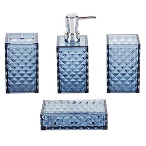 jhlaykg blue bathroom accessory set,4-piece plastic bathroom decor accessories complete set,includes bathroom soap dispenser, toothbrush holder,tumbler, soap dish