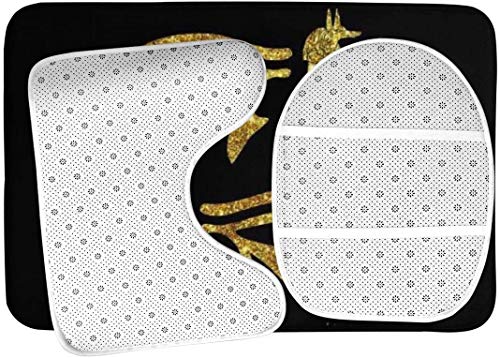 Ancient Egyptian Ankh Gold Bathroom Antiskid Pad Set 3 Piece Bath Mat,Water Absorption Contour,Toilet Lid Cover