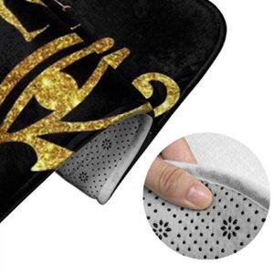 Ancient Egyptian Ankh Gold Bathroom Antiskid Pad Set 3 Piece Bath Mat,Water Absorption Contour,Toilet Lid Cover