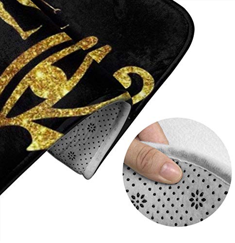 Ancient Egyptian Ankh Gold Bathroom Antiskid Pad Set 3 Piece Bath Mat,Water Absorption Contour,Toilet Lid Cover