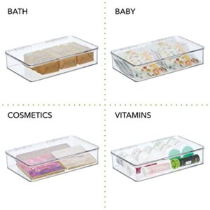 mDesign Plastic Stackable Storage Organizer Bin with Hinged Lid for Bathroom, Cabinet, Drawer, Under Sink, Shelf Organization Holds Medicine, Bath Essentials, Cleaning Supplies - 4 Pack - Clear