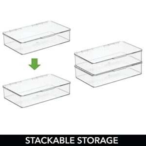 mDesign Plastic Stackable Storage Organizer Bin with Hinged Lid for Bathroom, Cabinet, Drawer, Under Sink, Shelf Organization Holds Medicine, Bath Essentials, Cleaning Supplies - 4 Pack - Clear