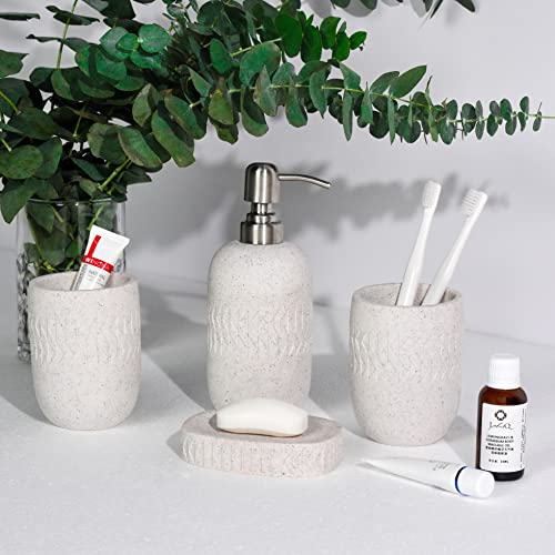 Lilyang Grey Ceramic Bathroom Accessories Set, 4 Pcs Bathroom Accessory Set with Soap Dispenser, 2 Bathroom Tumblers and Soap Dish, Premium Accesorios para Baño for Bathroom Decor