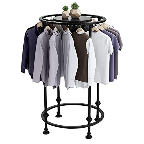 QQXX Freestanding Metal Clothes Rack,Modern Round Clothing Rack,Heavy-Duty Garment Rack with Top Shelf,Cloth Display Rack Hanger for Clothes Store Bedroom Multi-Purpose Hanging Rod Shelf