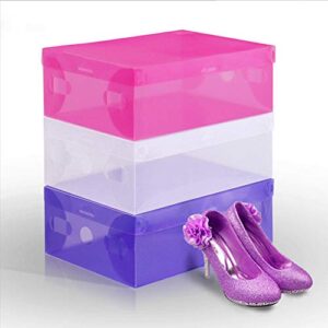 farawamu Shoes Box, Transparent Dust-Proof Stackable Drawer Shoes Storage Box Container Organizer Pink