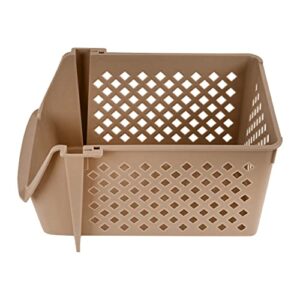 Spec101 Plastic Stackable Storage Bins - 4pc Tan Closet Organizer Bins 28in Tall Big Plastic Boxes for Home and Kitchen