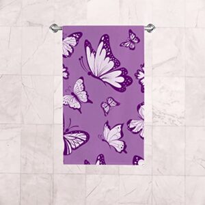 Hand Bath Towels 2 Pack Violet Butterflies Absorbent Face Fingertip Towels for Bathroom Kitchen Gym Spa Soft Hair Drying Cloth Quick Dry, 30 x 15 Inch