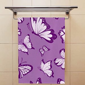 Hand Bath Towels 2 Pack Violet Butterflies Absorbent Face Fingertip Towels for Bathroom Kitchen Gym Spa Soft Hair Drying Cloth Quick Dry, 30 x 15 Inch