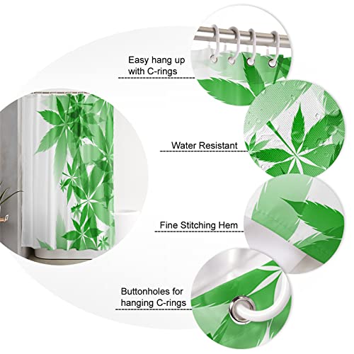 Marijuana Leaves 4 PCS Shower Curtain Sets, Waterproof Shower Curtains with Plastic Hooks, Anti-Skid Rugs, Toilet Lid Cover and Soft Bath Mat, for Bathroom Decor Set Simple Green Gradient Texture